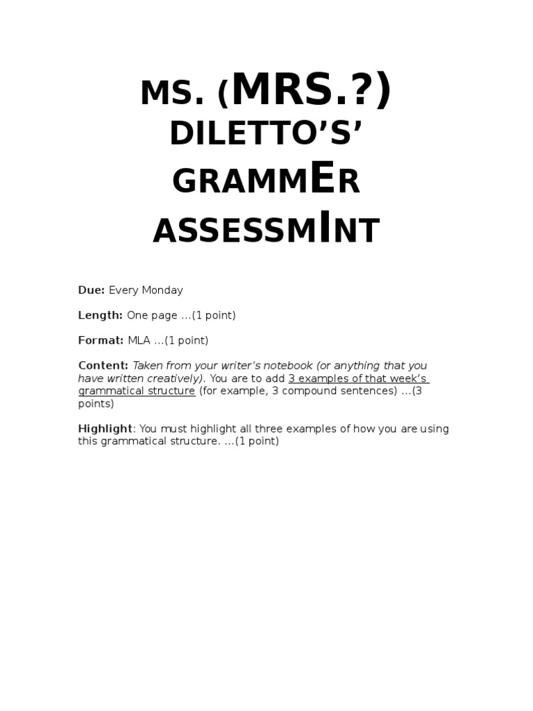 Weekly Grammar Assessment Guidelines | PDF