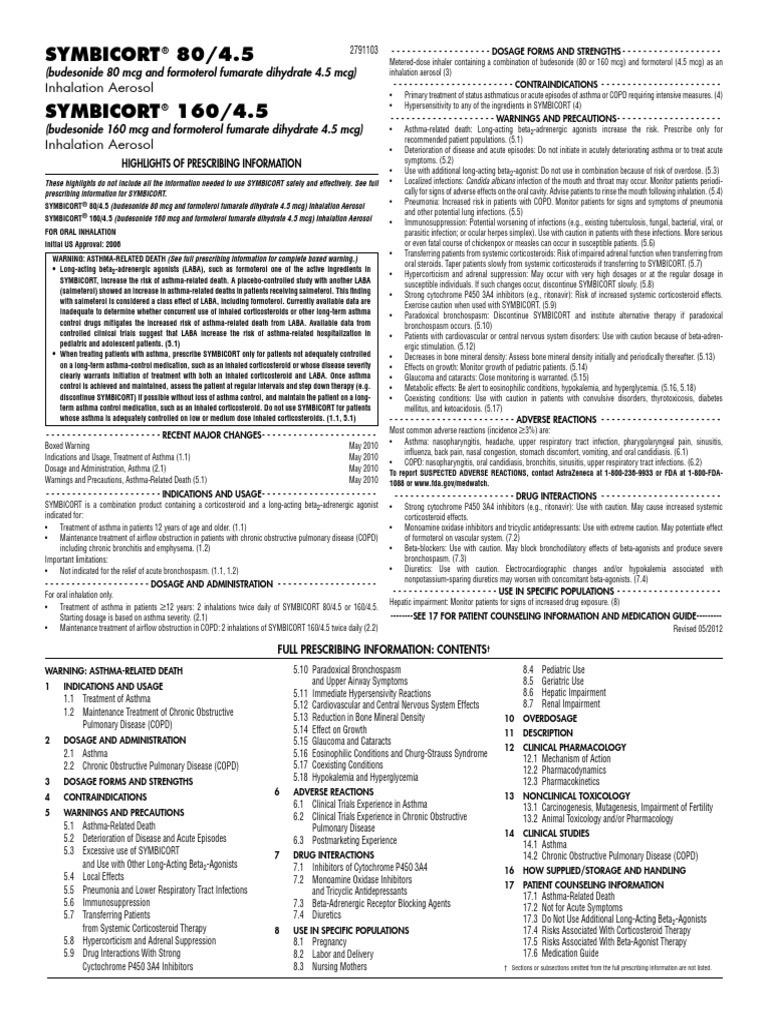 Symbicort 80/4.5: Inhalation Aerosol | PDF | Asthma | Chronic ...