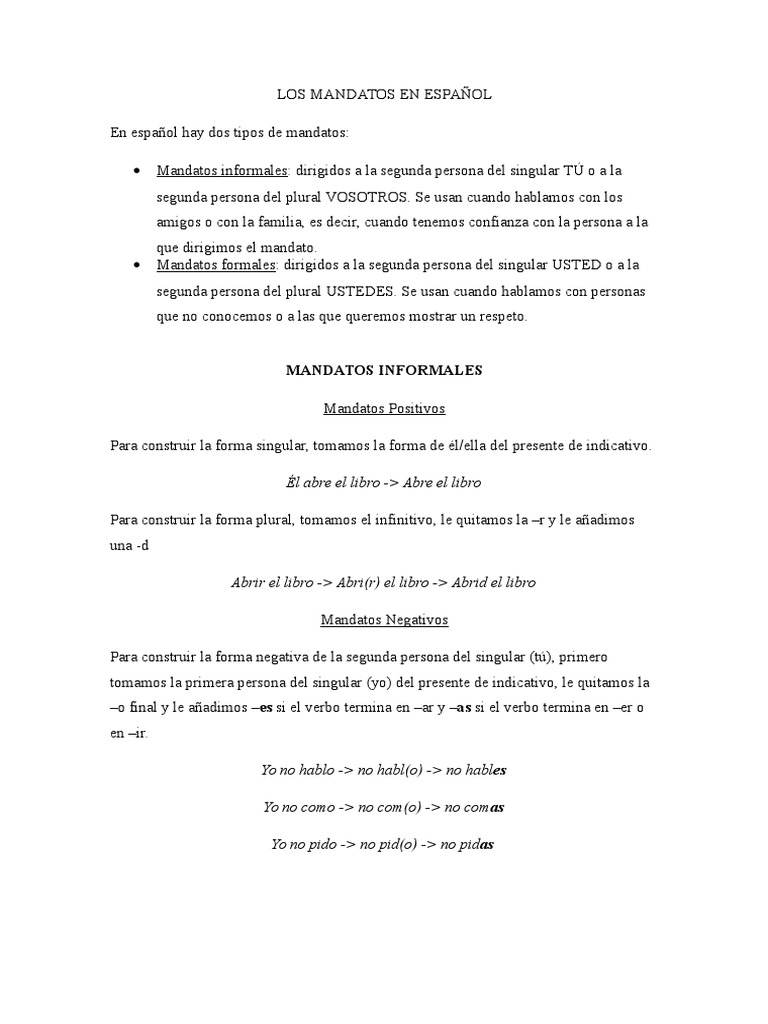 Los Mandatos en Español (Spencer) | PDF | Plural | Mecánica del lenguaje