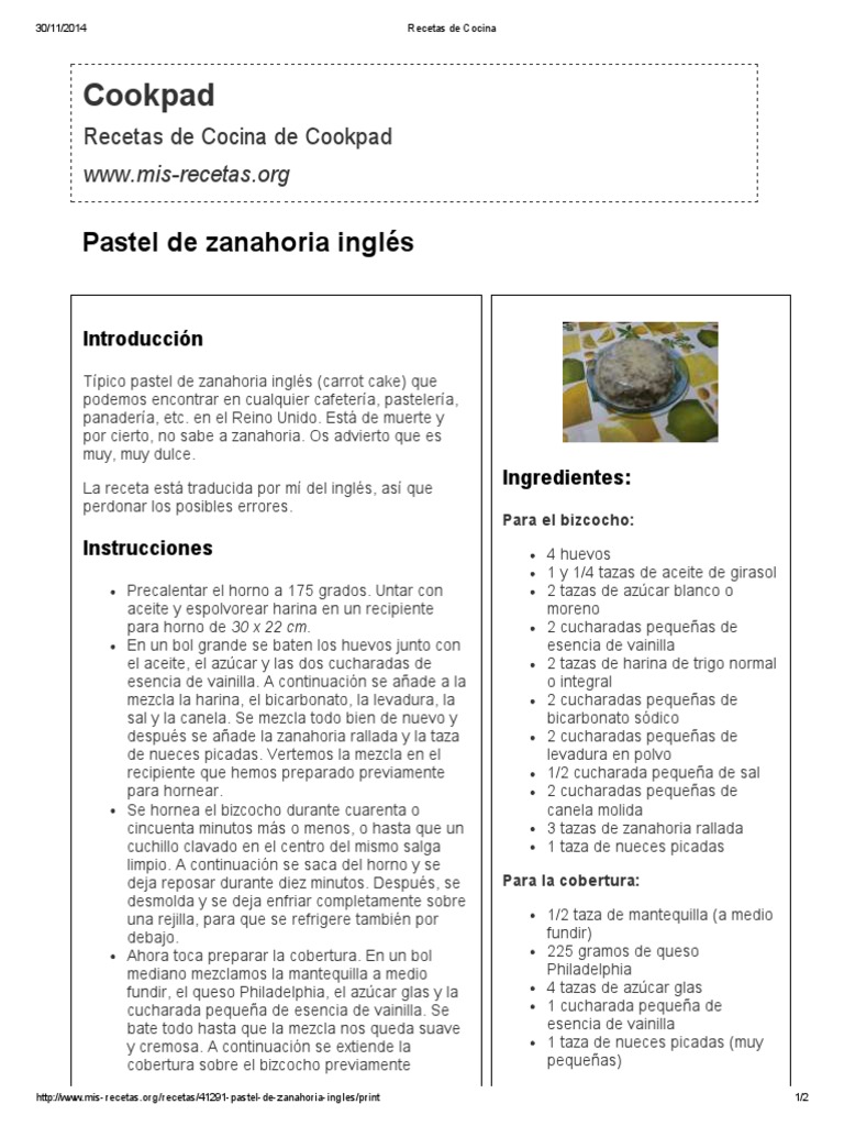 Queque Ingles de Zanahoria PDF | PDF | Cocina | Cocina occidental