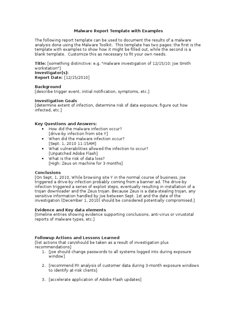 Malware Report Template | PDF | Malware | Antivirus Software