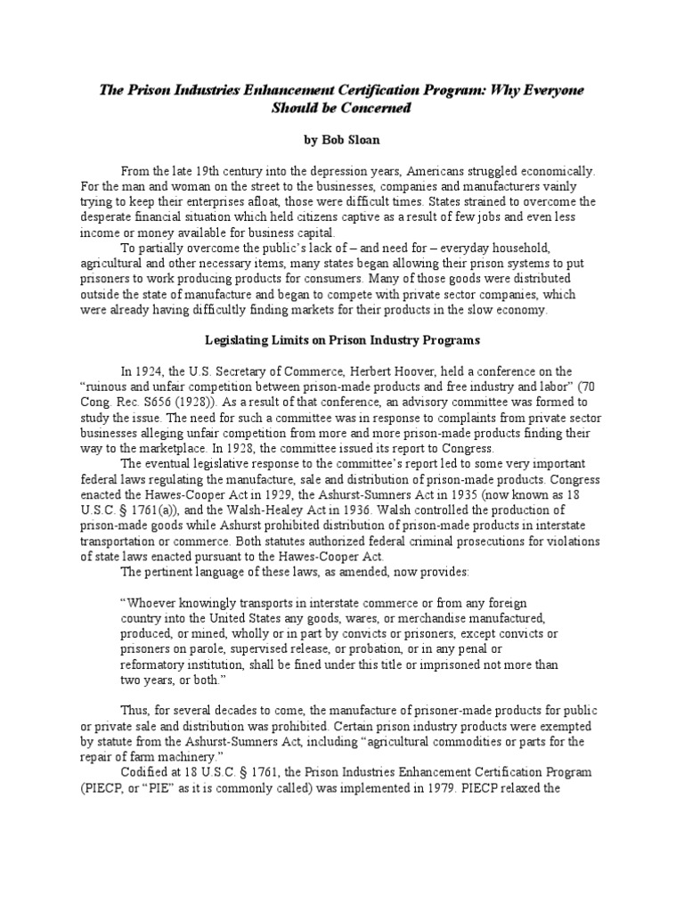 Concerns Over Prison Industry Programs | PDF | Employment | Government