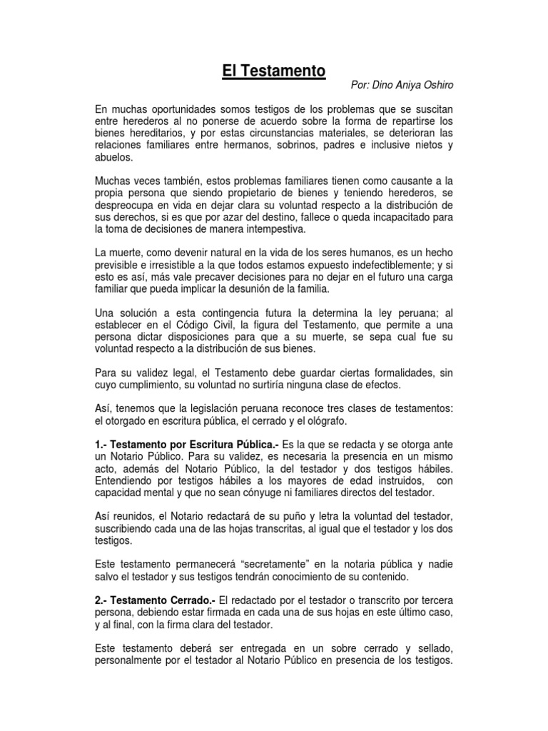 Cómo redactar un testamento en Perú | PDF | Voluntad y testamento ...