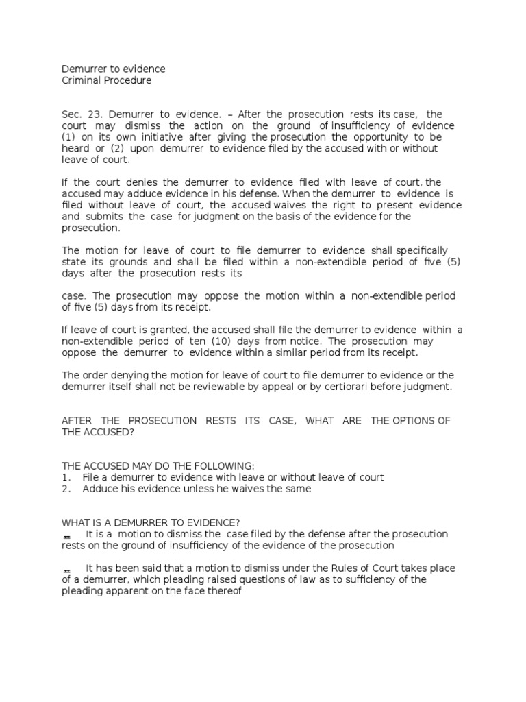 Demurrer To Evidence | PDF | Demurrer | Pleading