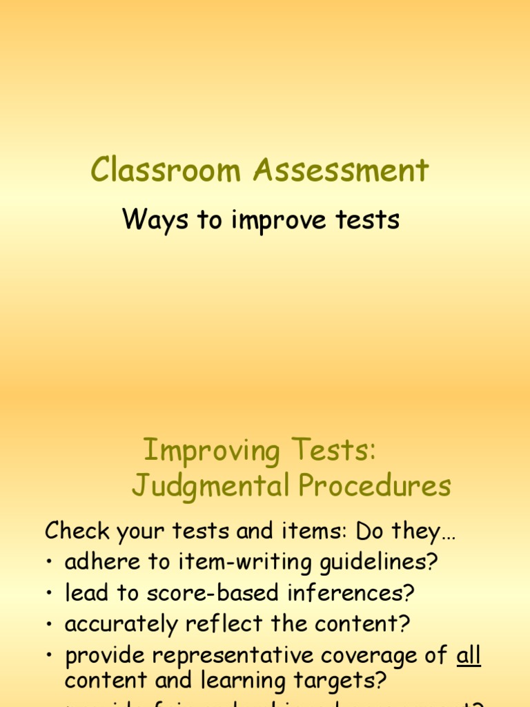 Classroom Assessment: Ways To Improve Tests | PDF