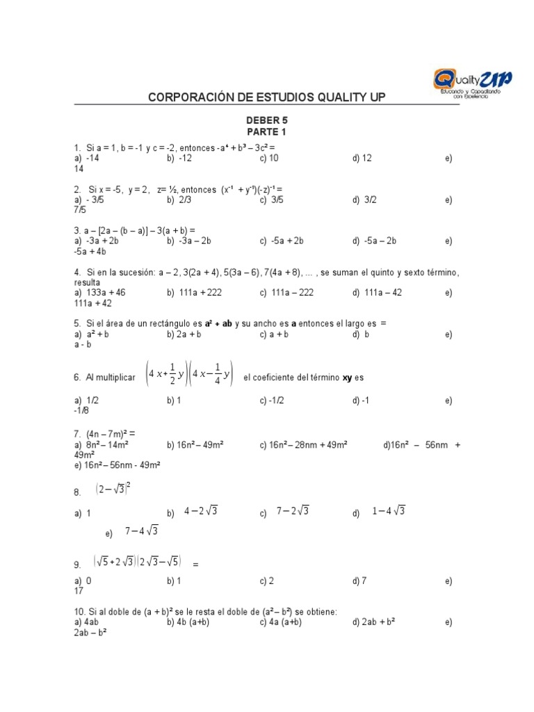 Deber 5 | PDF | Números | Matemática Elemental