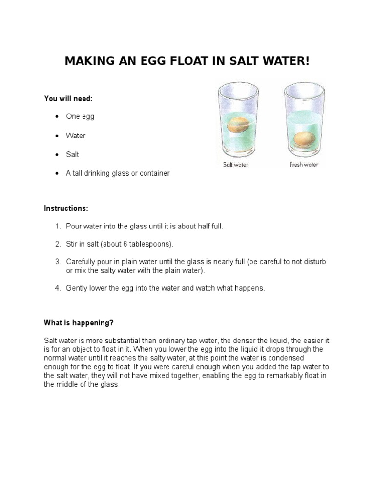 Fun Science: Floating Egg Experiment | PDF | Cooking, Food & Wine ...