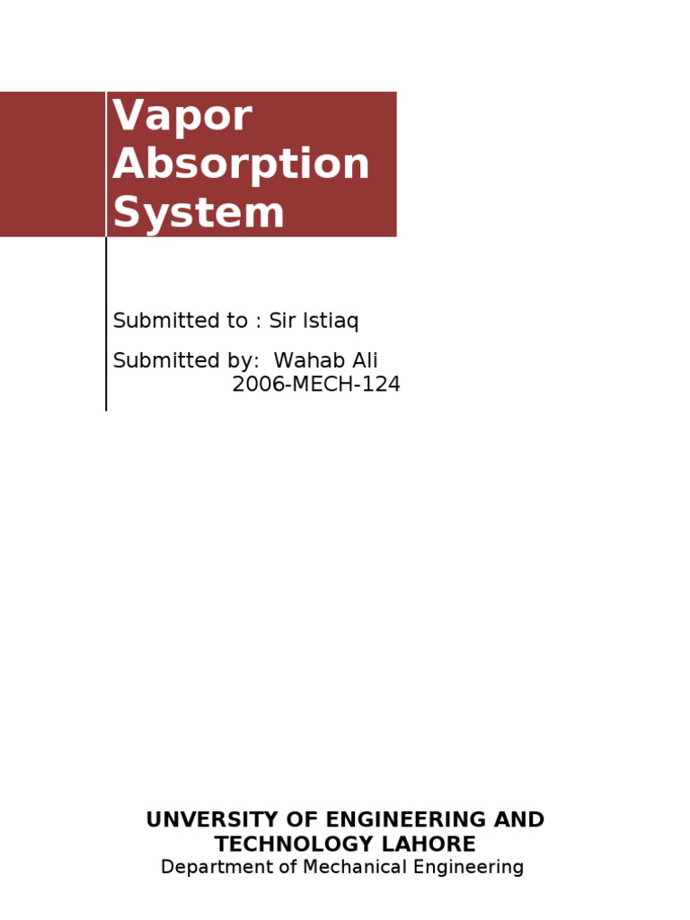Vapour Absorption System | PDF | Refrigeration | Transparent Materials