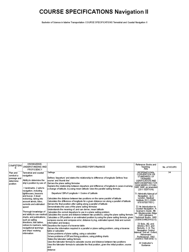 Course Specifications Navigation II | PDF | Tide | Navigation