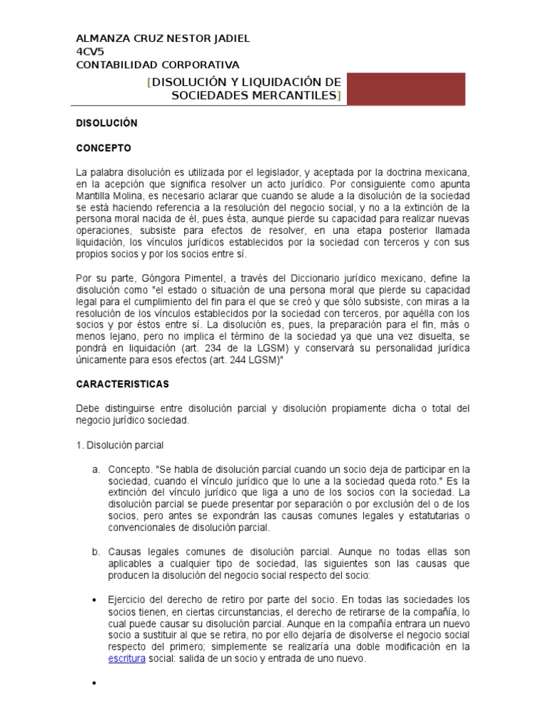 Disolución y Liquidación de Sociedades Mercantiles | PDF | Liquidación | Dividendo