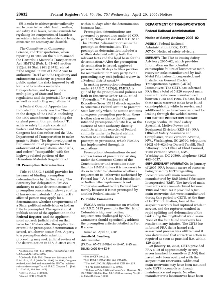 Notice: Safety Advisories, Bulletins, and Directives: Locomotive Main ...