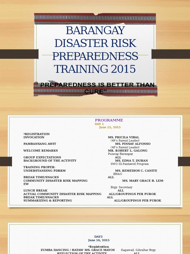 Barangay Disaster Risk Training 2015 Pdf Technology Engineering