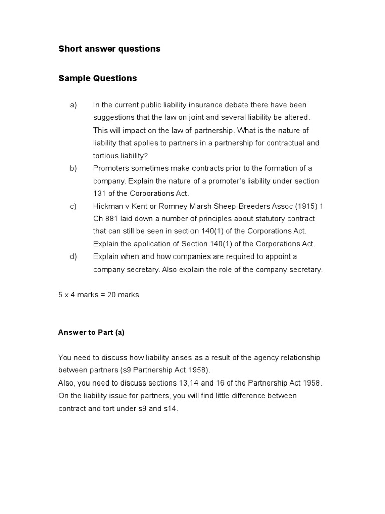 Corporate Law Short Answers | PDF | Prospectus (Finance) | Corporations