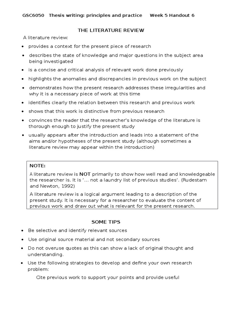 The Literature Review: GSC6050 Thesis Writing: Principles and Practice ...