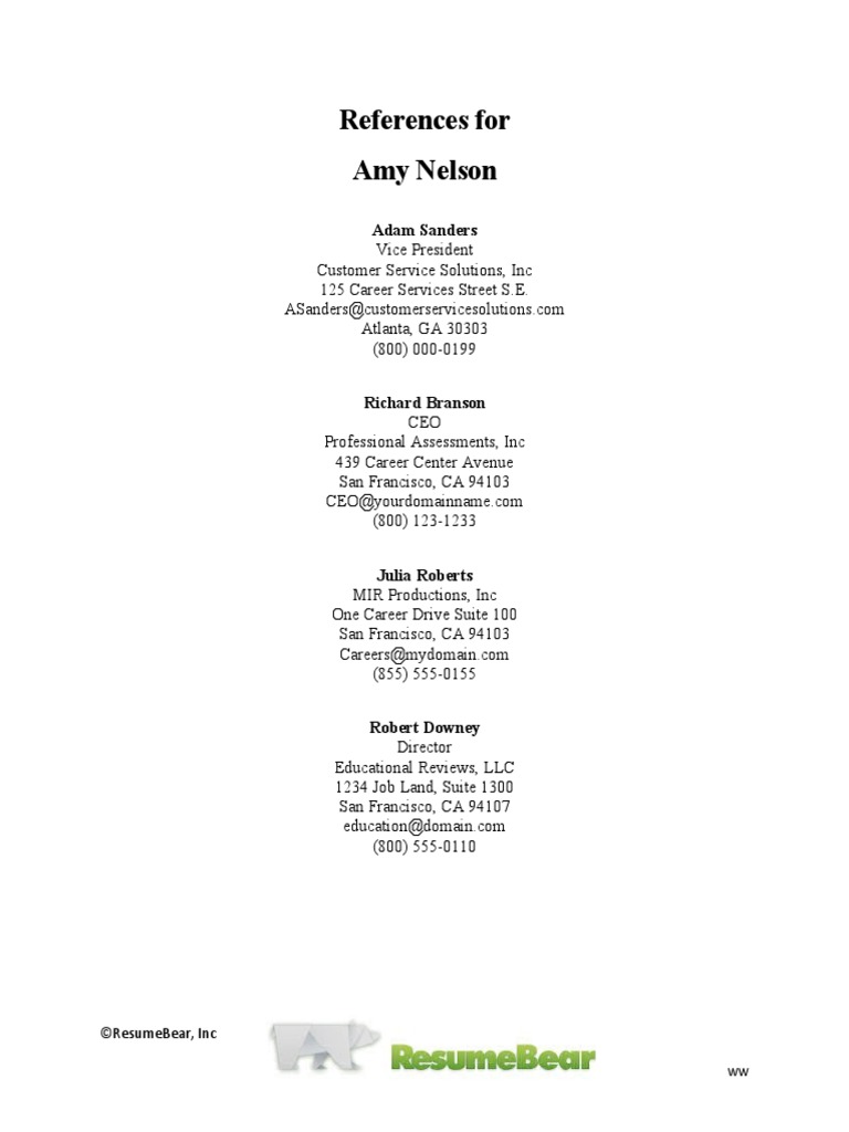 Professional References Template | PDF