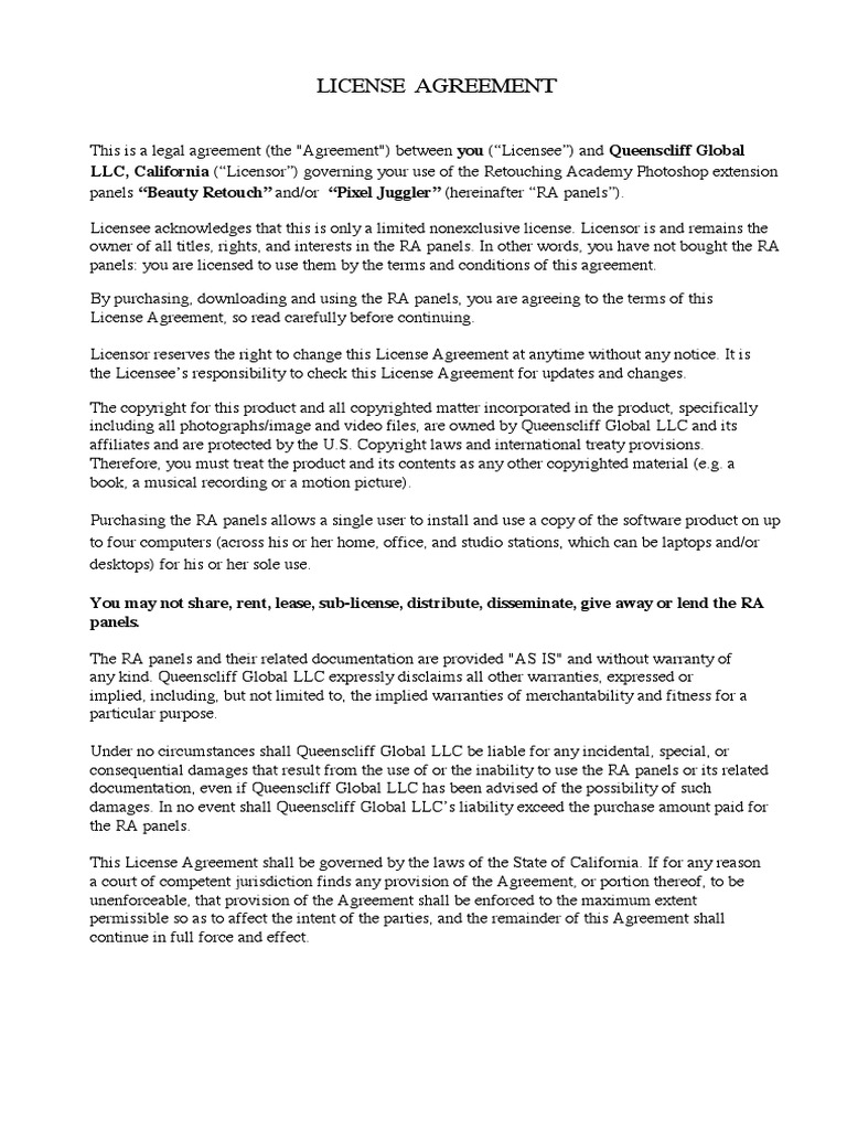 License Agreement RA Panels | PDF | License | Limited Liability Company