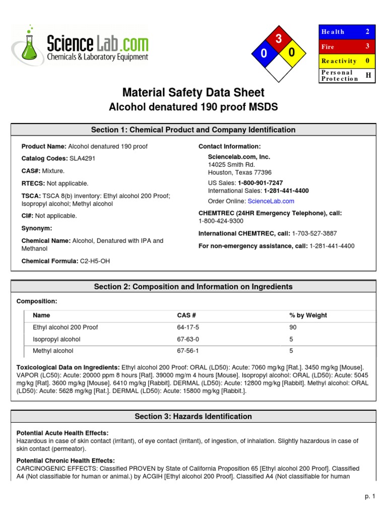 MSDS | Ethanol | Silver