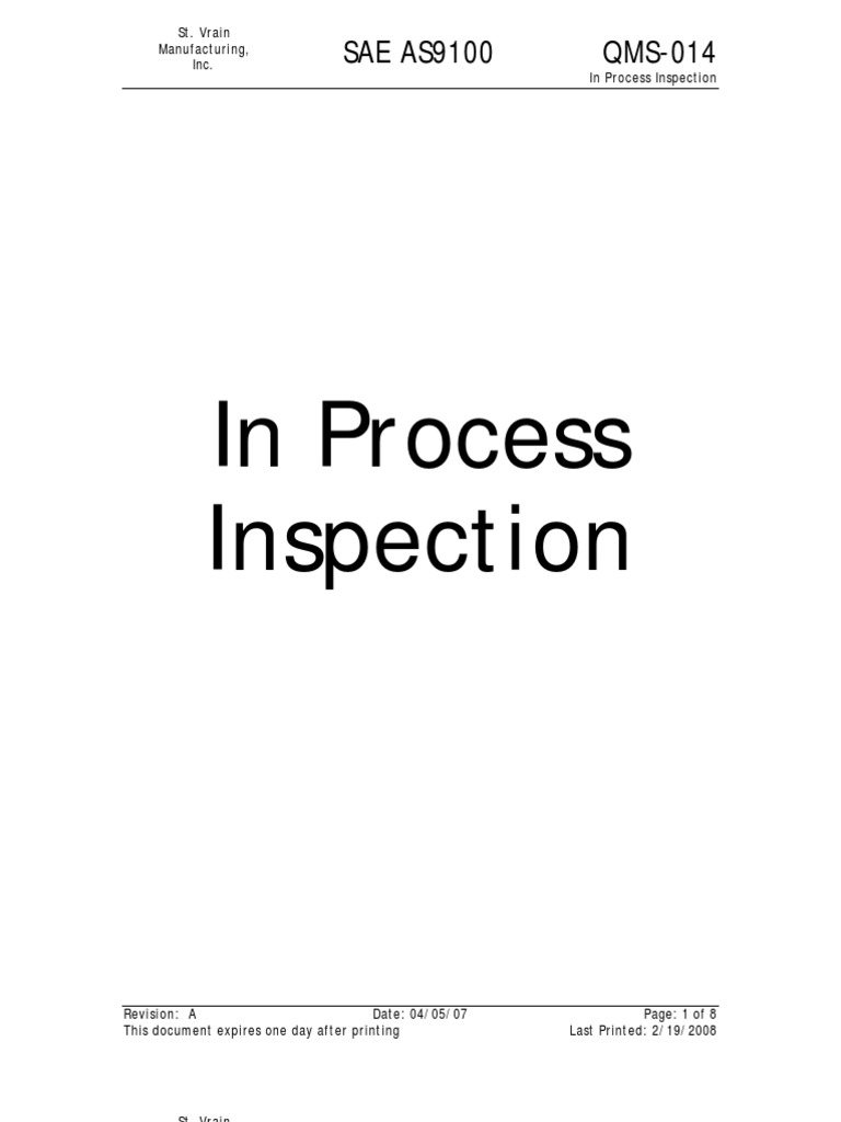 As-QMS-014 in Process Inspection | PDF | Specification (Technical Standard) | Quality Management ...
