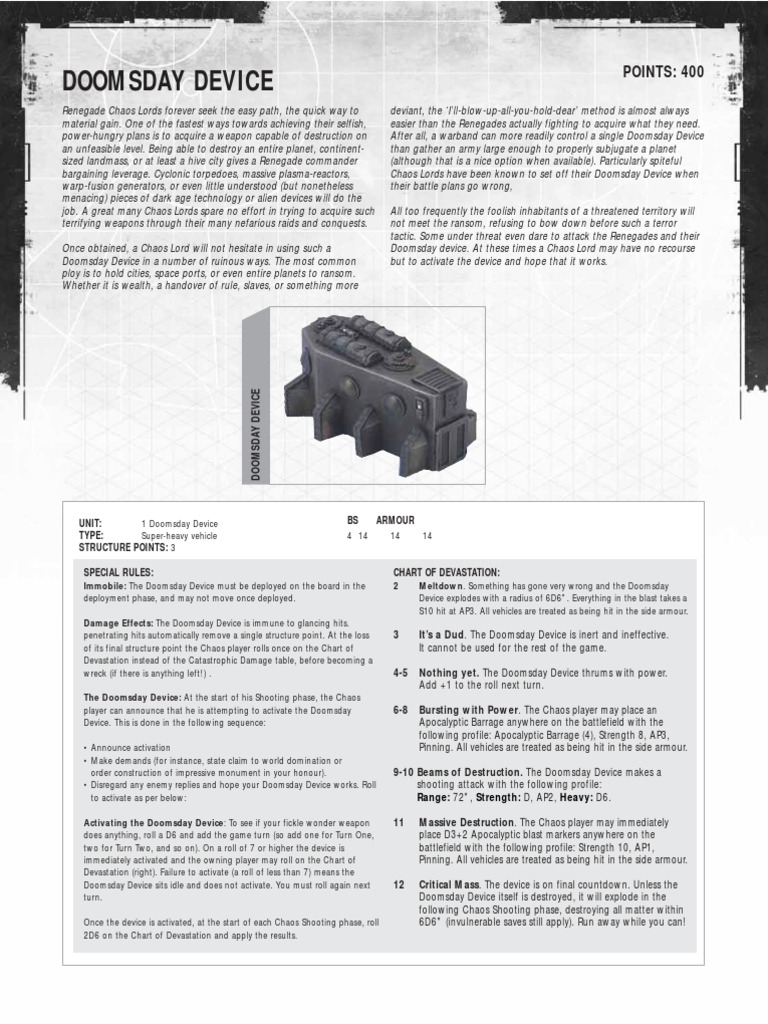 Chaos Space Marines Datasheet - Doomsday | PDF