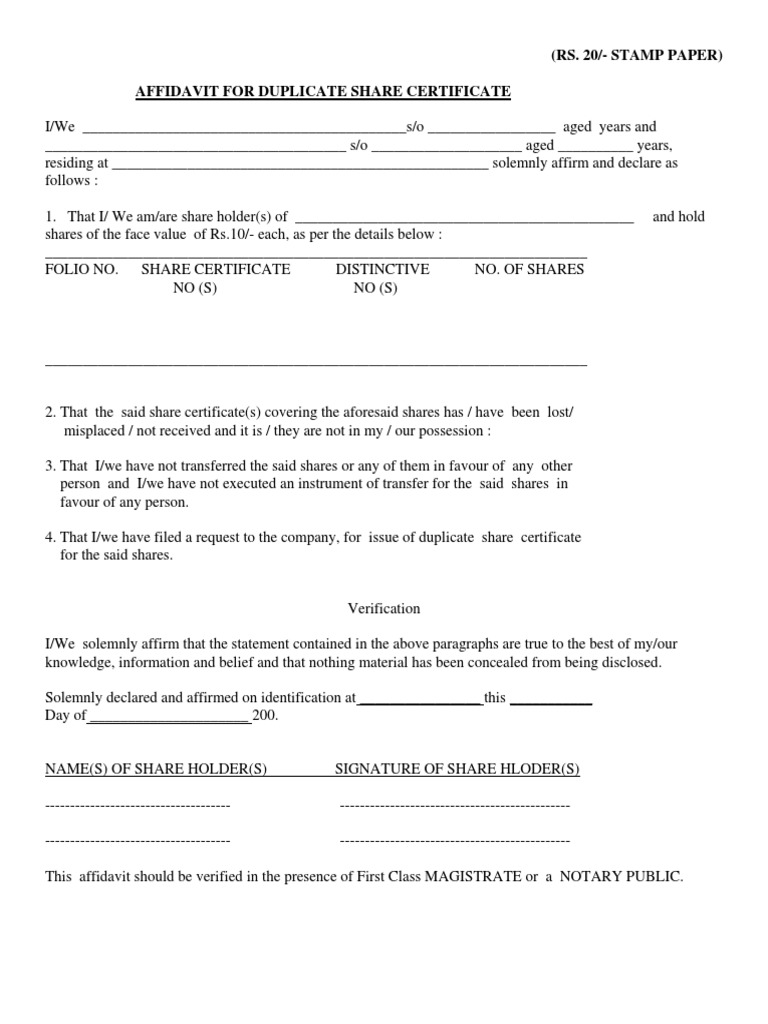 Indemnity Bond Affidavit Duplicate | Affidavit | Surety Bond