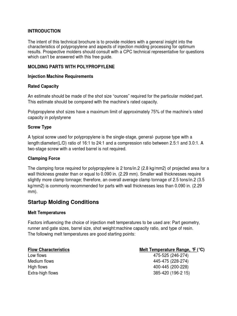 PP Molding Conditions USA | PDF | Pressure | Temperature