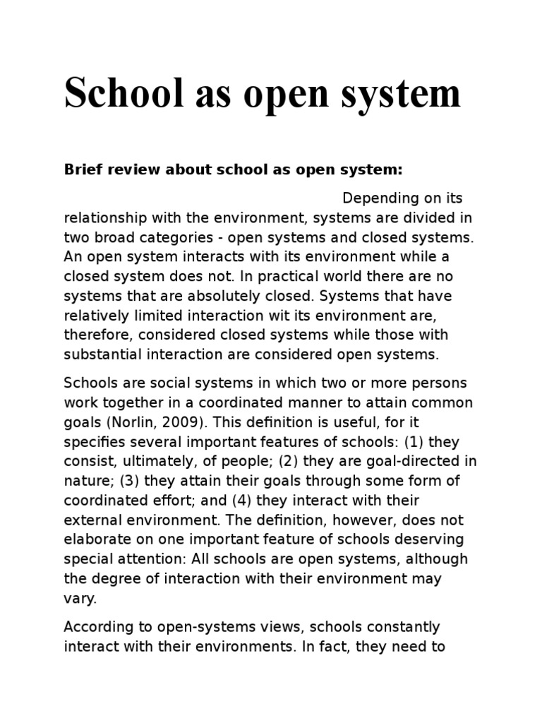 School As Open System | PDF | Learning | Psychology