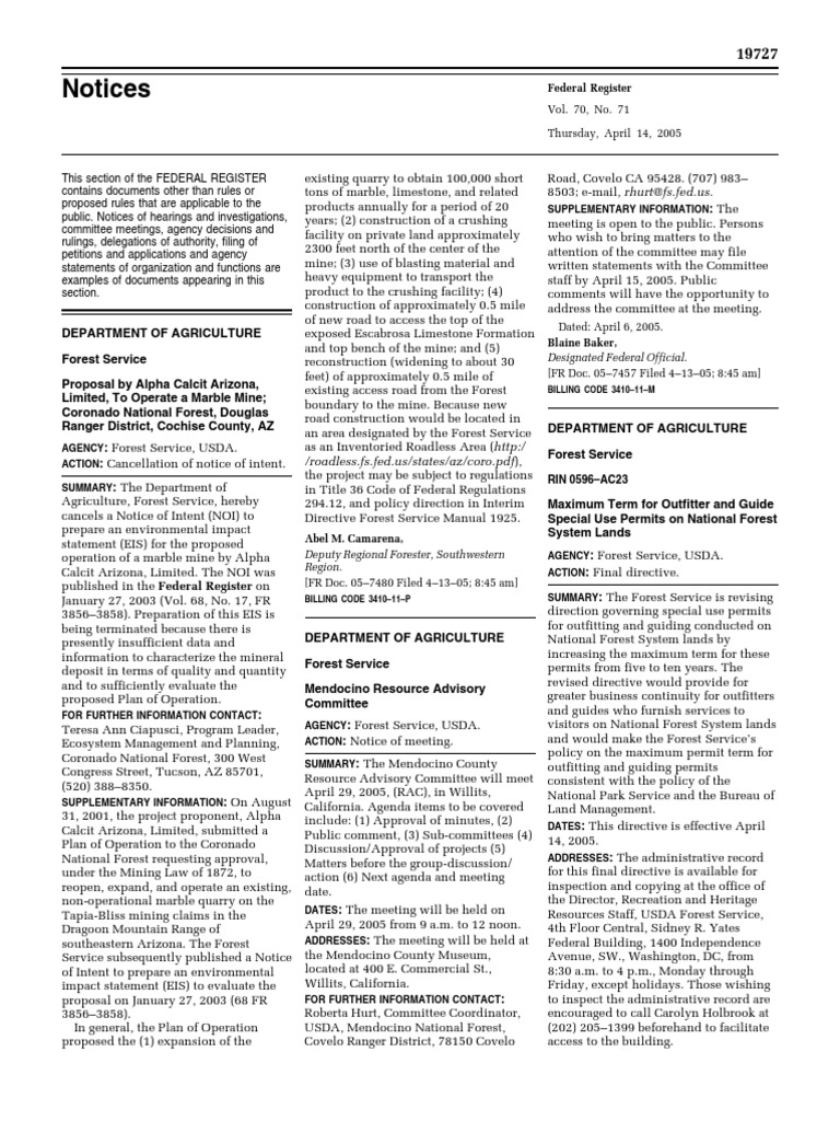 Notice: Environmental Statements Notice of Intent: Outfitter and Guide ...