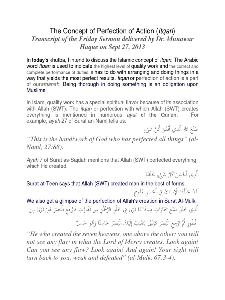 The Concept of Perfection of Action | PDF | God In Islam | Hadith