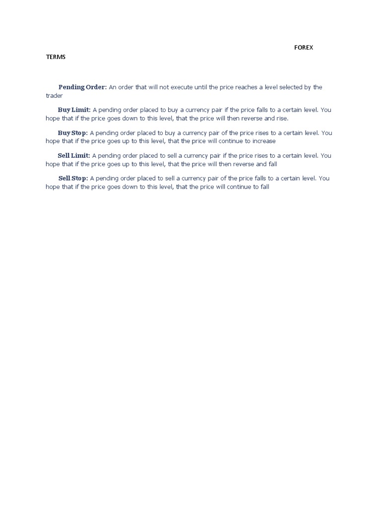 Forex Pending Order Types Explained | PDF