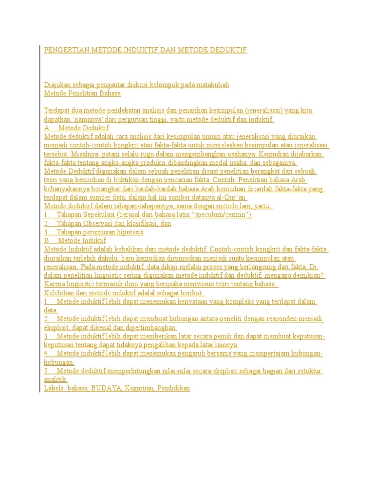 Pengertian Metode Induktif Dan Metode Deduktif | PDF | Karier ...