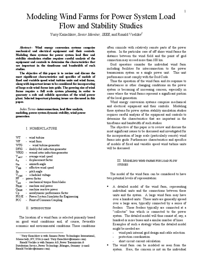 Modeling Wind Farms For Power System Load | PDF | Wind Power | Wind Turbine