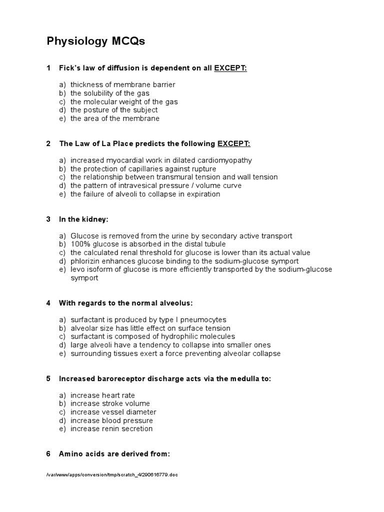 Physiology Mcqs Muscle Contraction Medical