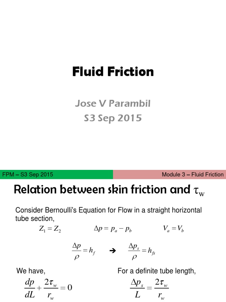 Fluid Friction Analysis by Jose V Parambil | PDF | Science & Mathematics