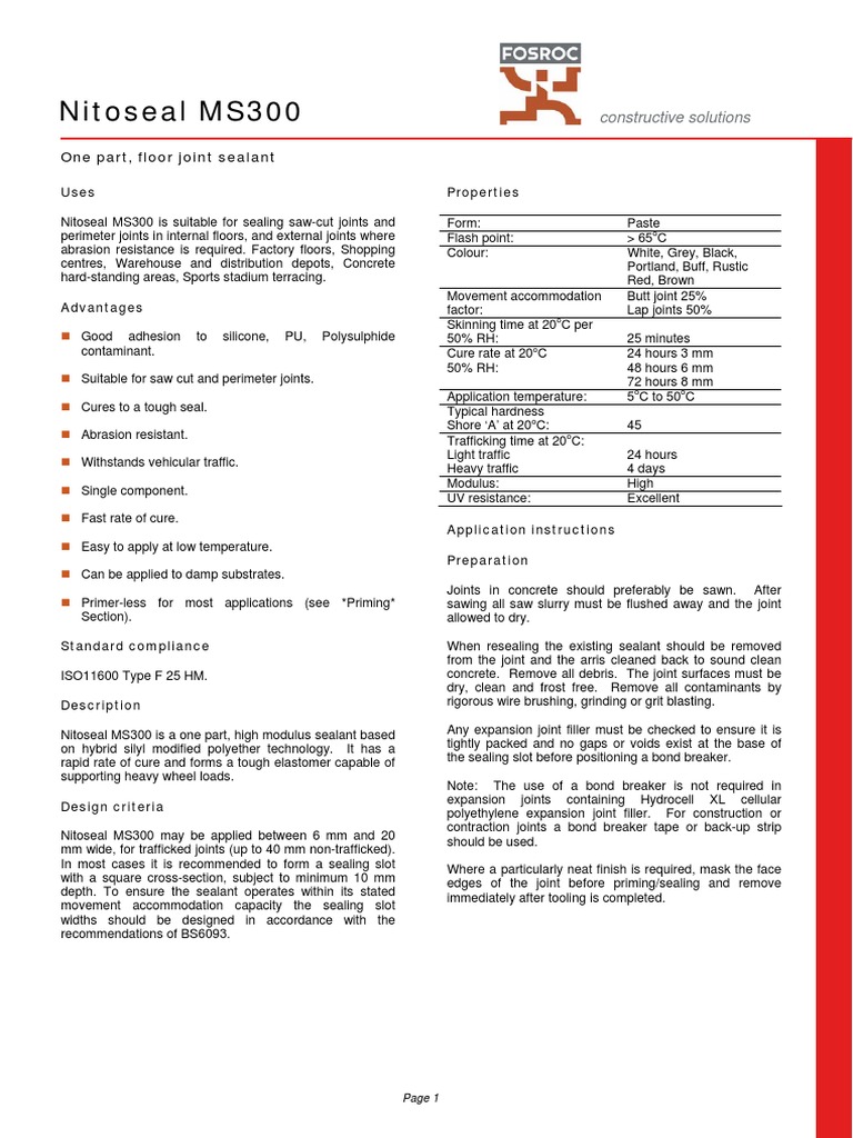 Nitoseal MS300 | PDF | Shelf Life | Concrete