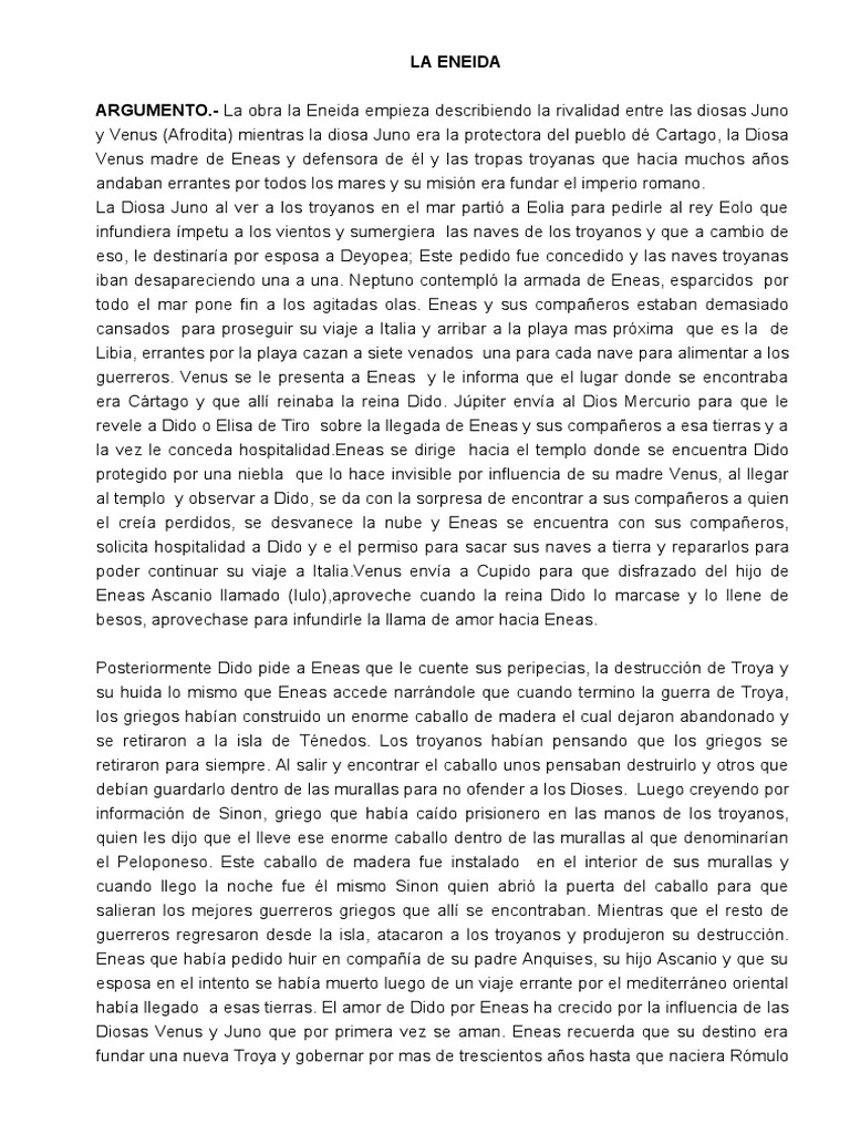 Argumento La Eneida | PDF | Eneas | Eneida