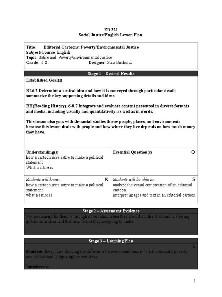 Social Justice Lesson Plan | PDF | Cartoon | Lesson Plan