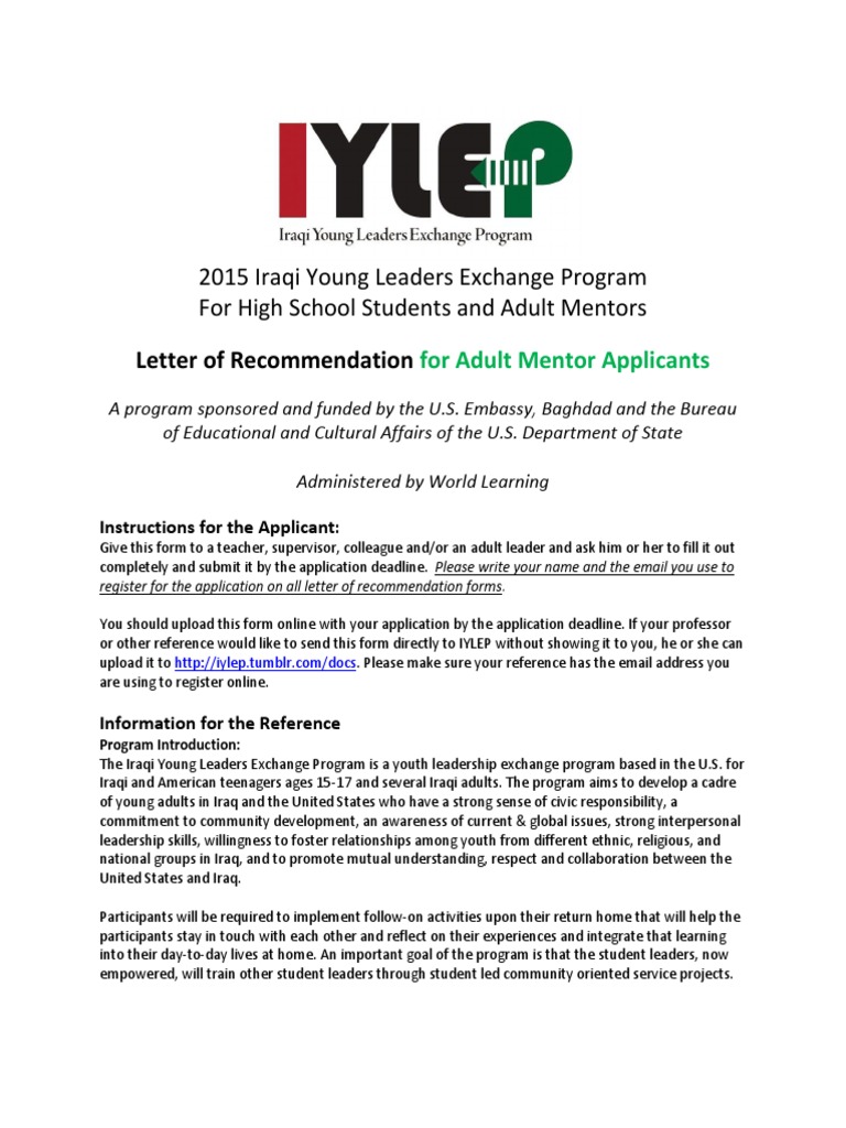 2015 IYLEP Adult Recommendation | Download Free PDF | Leadership | Mentorship