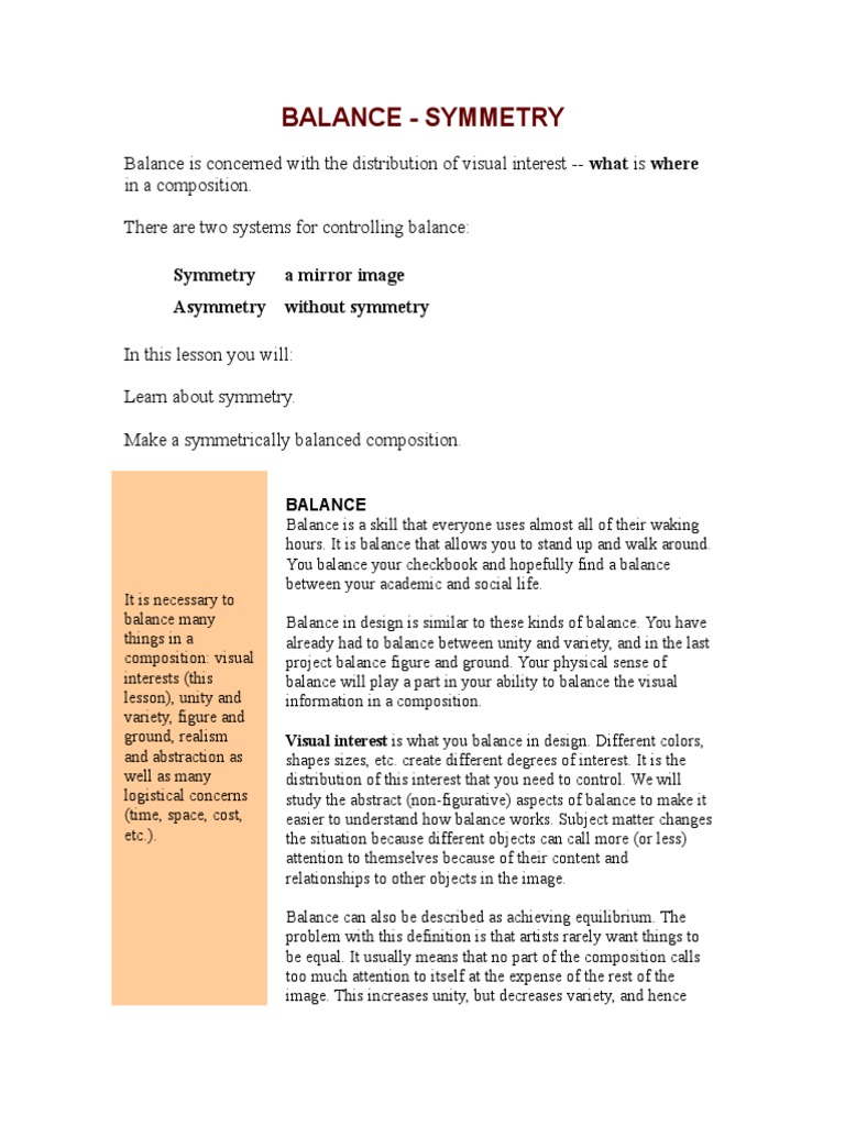 Balance | PDF | Symmetry | Composition (Visual Arts)