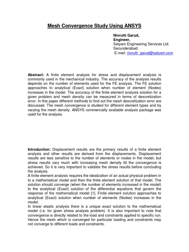 Mesh Convergence Study Using ANSYS | PDF | Finite Element Method ...