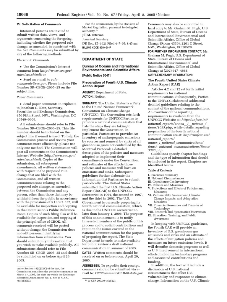 Notice: Reports and Guidance Documents Availability, Etc.: Fourth U.S ...