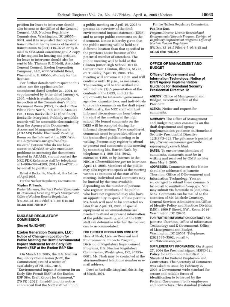 Federal Register / Vol. 70, No. 67 / Friday, April 8, 2005 / Notices ...