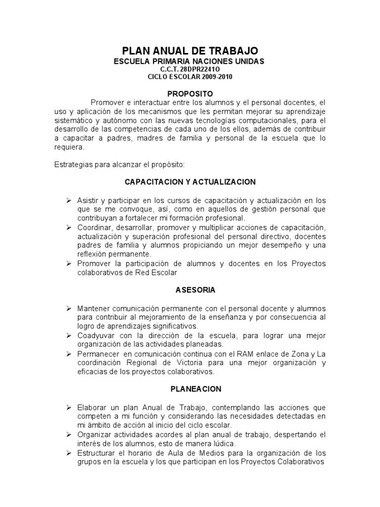 Plan Anual de Trabajo 28dpr2241o | Educación primaria | Maestros