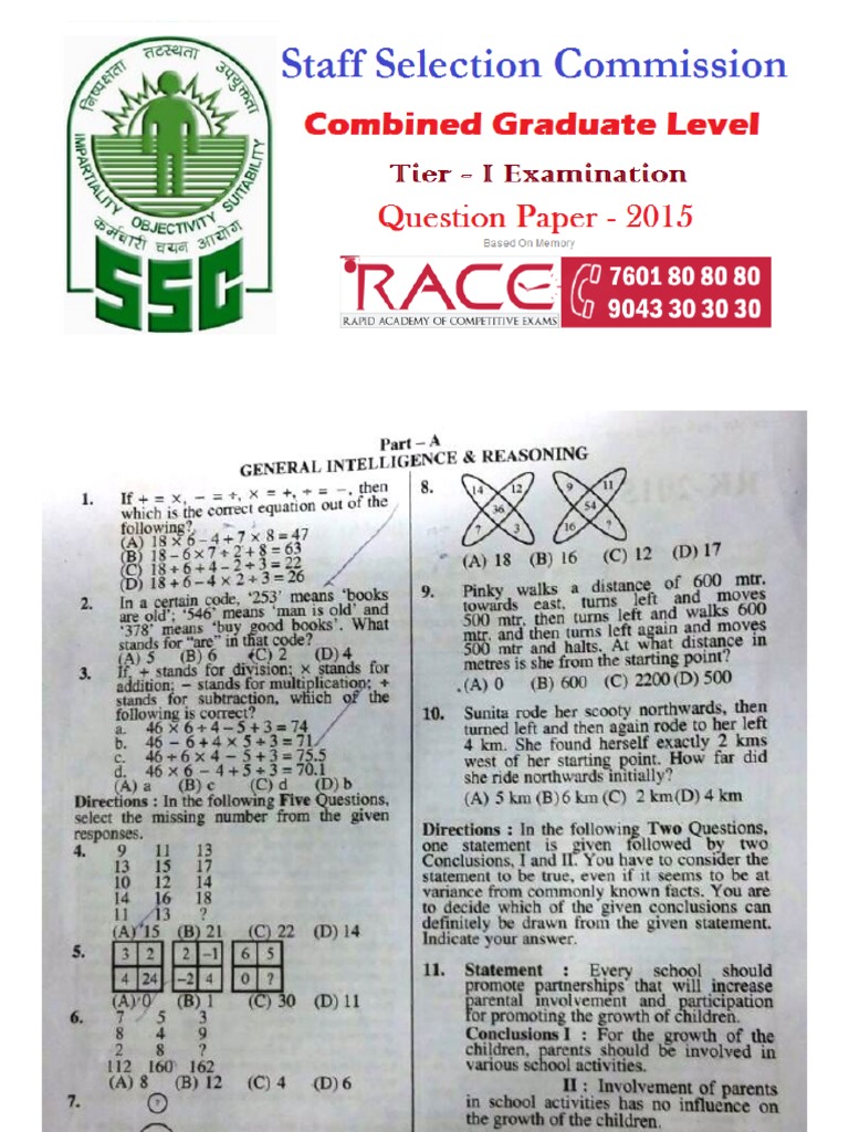 SSC CGL Morning 09-08-2015 Tier 1 Question Paper | PDF