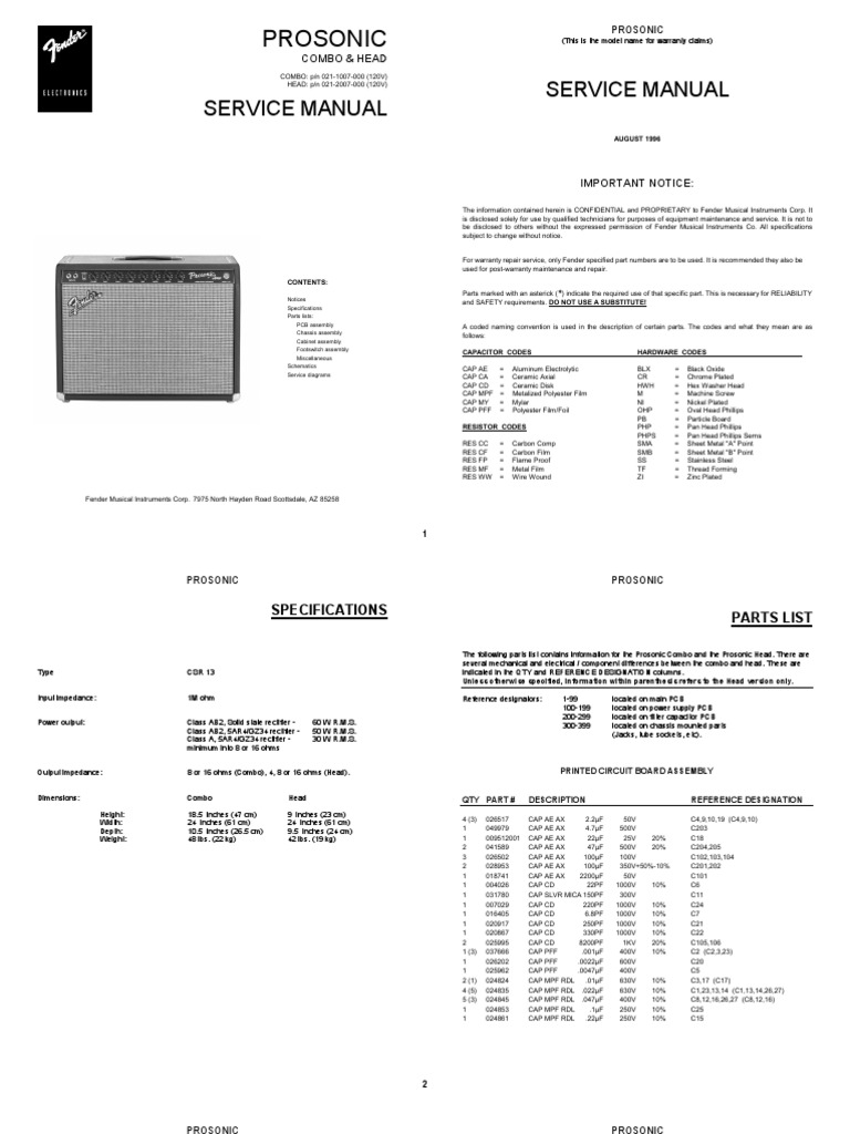 FENDER-PRO-SONIC Custom Shop Designed Pro-Sonic Diagramsic | PDF ...