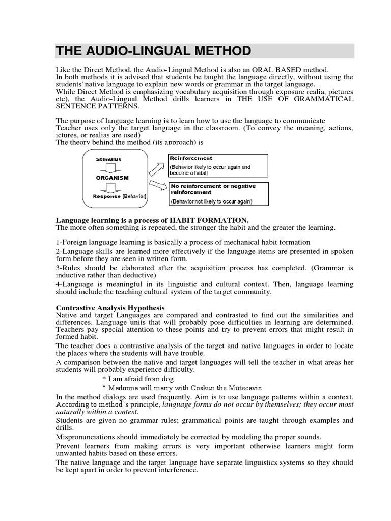 The audio-lingual method | Second Language | Language Acquisition