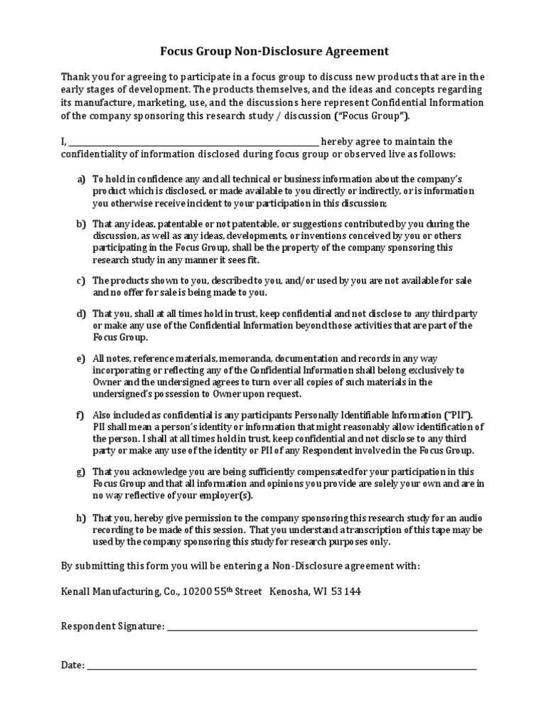 Focus Group APIC Seattle Confidentiality Agreement 031115 | PDF | Focus ...
