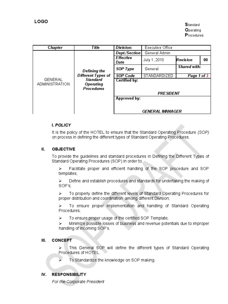 Defining Types of SOP | Regulatory Compliance | Business