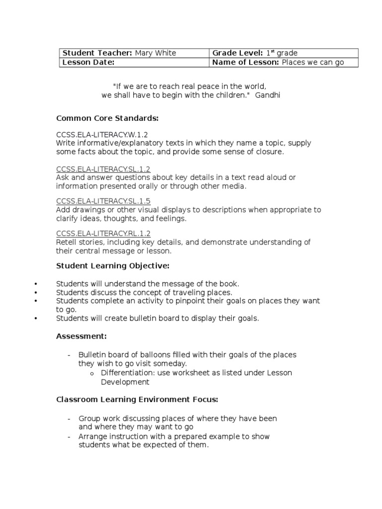 Lesson Plan #2 Oh The Places | PDF