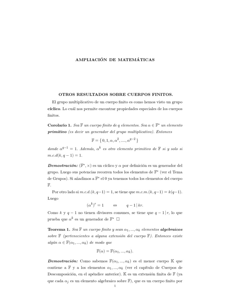 Propiedades de Cuerpos Finitos | PDF | Campo (Matemáticas) | Funciones ...