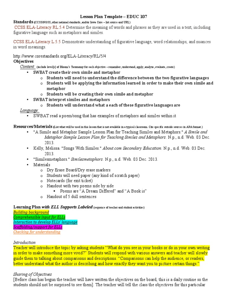 Differentiated Lesson Plan | PDF | Lesson Plan | Metaphor